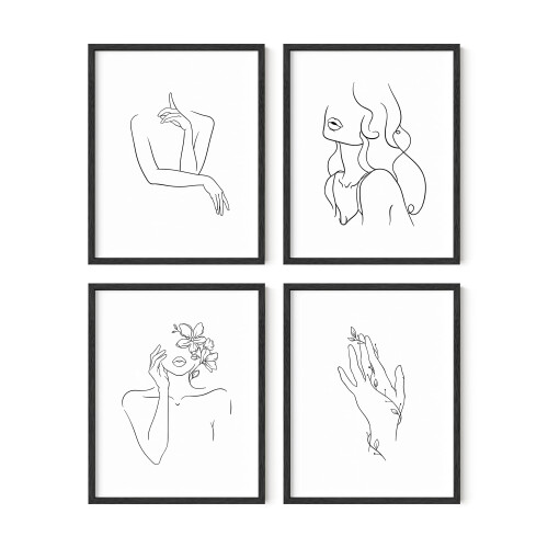 RipGrip Minimalist Line Art Prints Set of 4| Aesthetic Posters ...