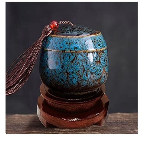 Small Ceramics Urn Come with Vintage Circular Wooden Base Mini ...