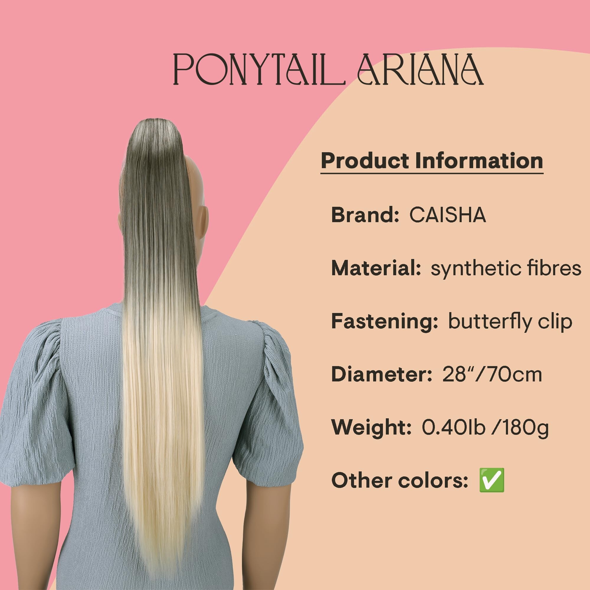 CAISHA 28"""" Extra Long Straight Ponytail Hairpiece Heat-resistant ...