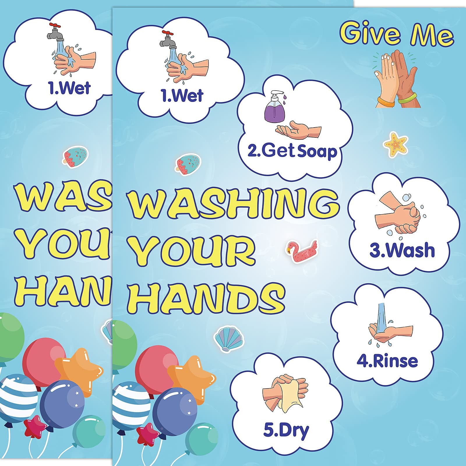 2 Pack Washing Your Hands Poster Tear-Resistant and Water-Resistant ...