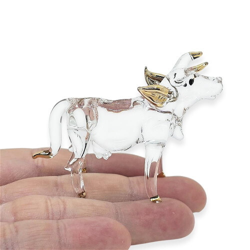 WitnyStore Clear Cow Blown Glass Cattle Cute Bull Handmade Collectibles ...
