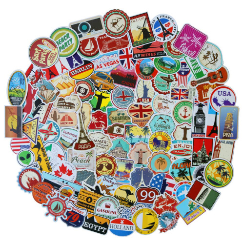 JJLIN Lot de 100 autocollants imperméables avec logo de pays et régions ...