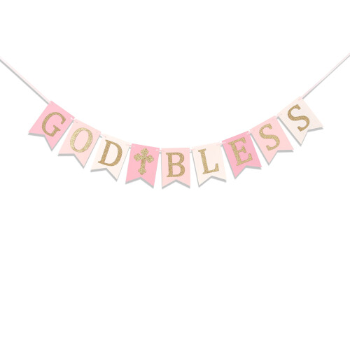 God Bless Banner - Boy/girl Baptism Pink Banner God Bless Banner ...
