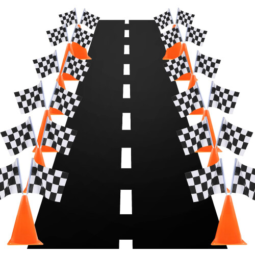 YOELVN 7inch Orange Racing Traffic Cones With Holes on Top Checkered ...