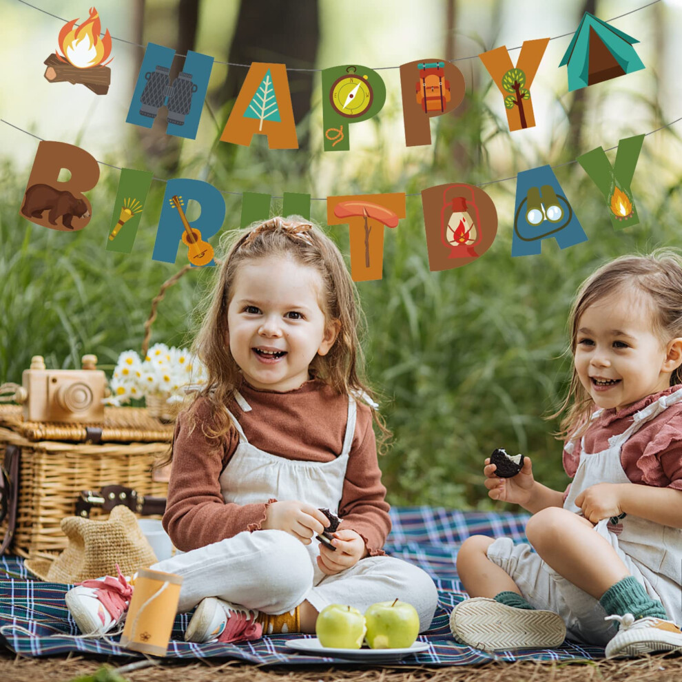 BIEUFBJI Camping Happy Birthday Banner Camping Theme Happy Birthday ...