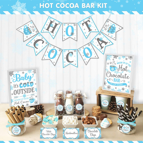 Kit de barra de chocolate caliente con copos de nieve azules y ...