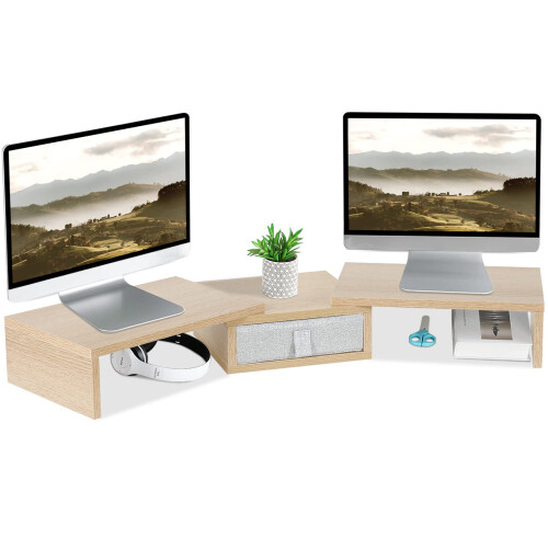 TEAMIX 3 Shelf Monitor Stand Riser with Drawer-Length and Angle ...