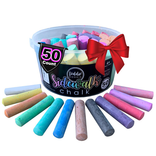 Loddie Doddie - 50ct Bucket of Sidewalk Chalk - 12 Unique Colors- Long ...