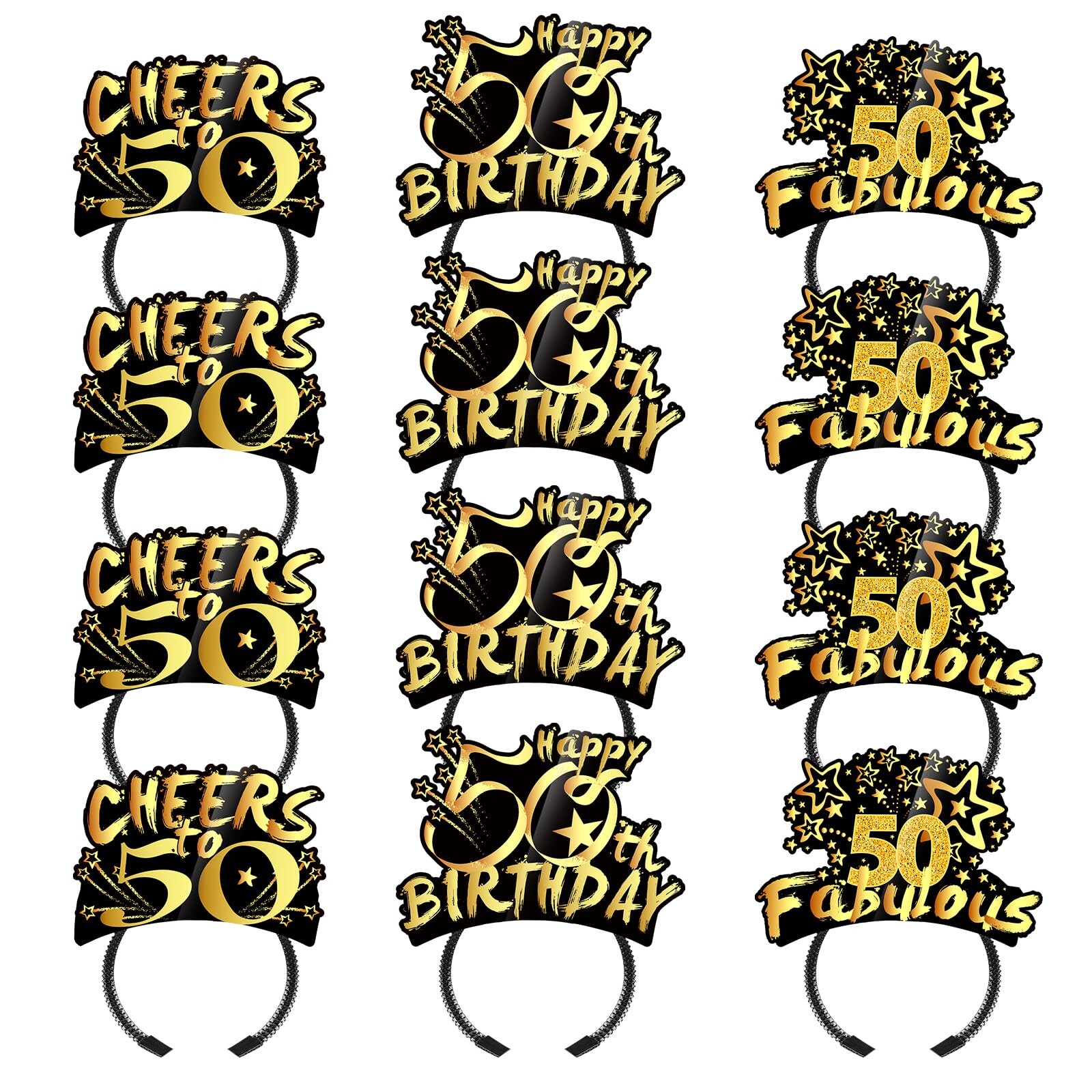KKBES 12 Pieces Happy Birthday Headbands 50th Birthday Party Hats 50 ...