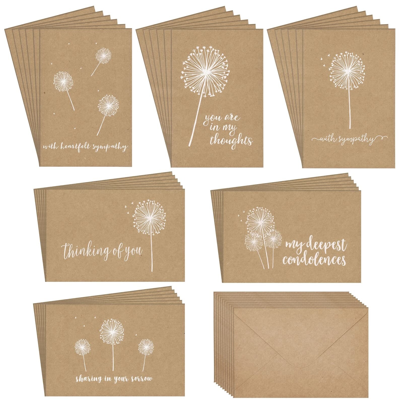 36 Pack Blank Sympathy Cards with Envelopes, Bulk Kraft Paper ...