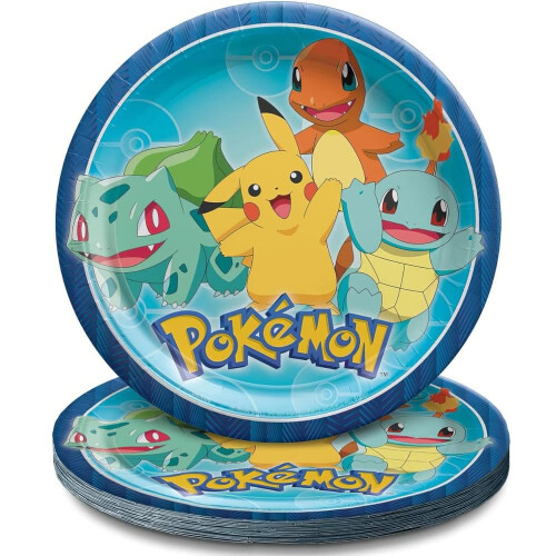 Round Multicolor Pokemon Paper Plates (Pack of 8) - 9 Disposable Plates ...