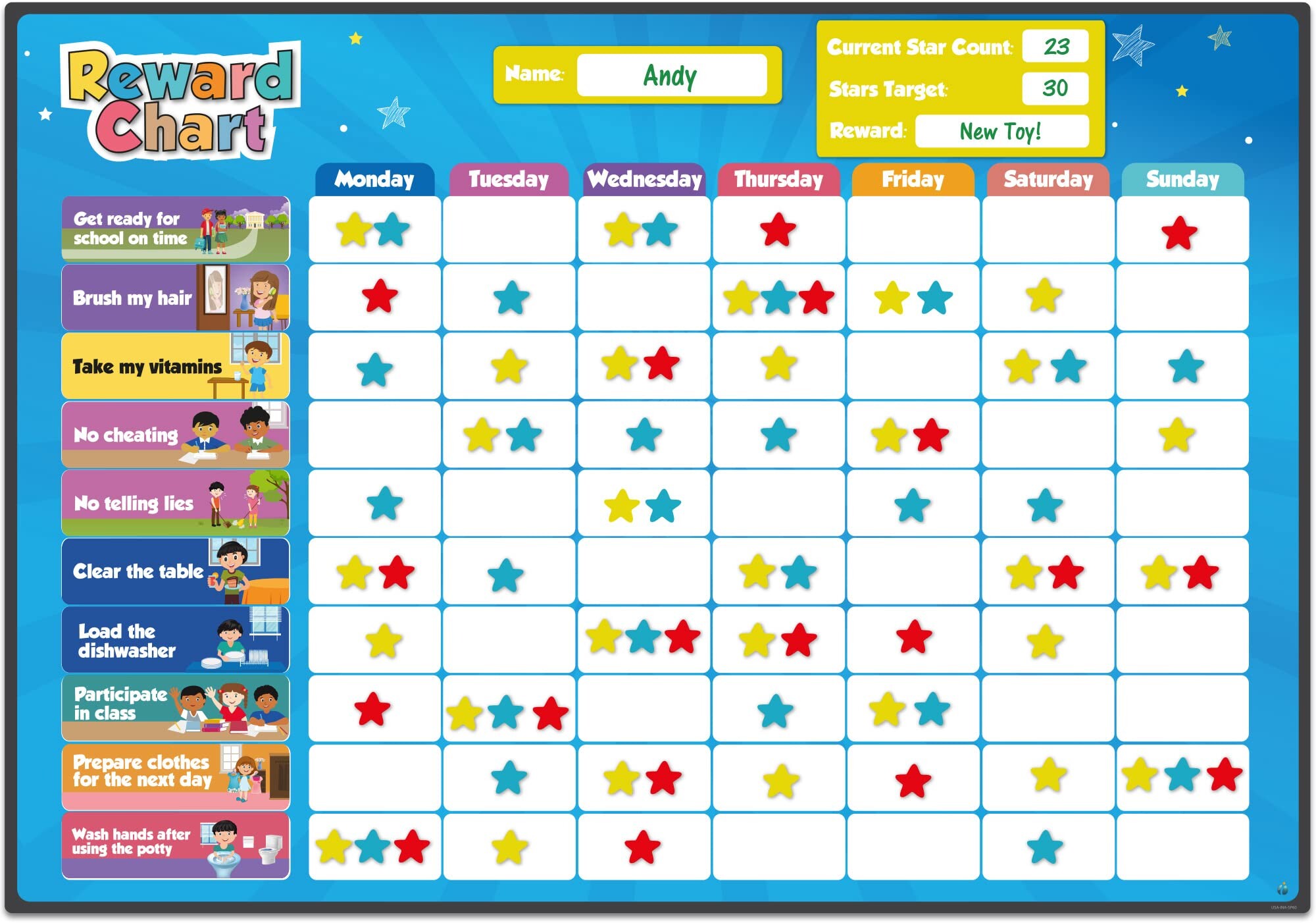 inamio Magnetic Kids Responsibility Reward Chart - Engaging 3D Stars ...