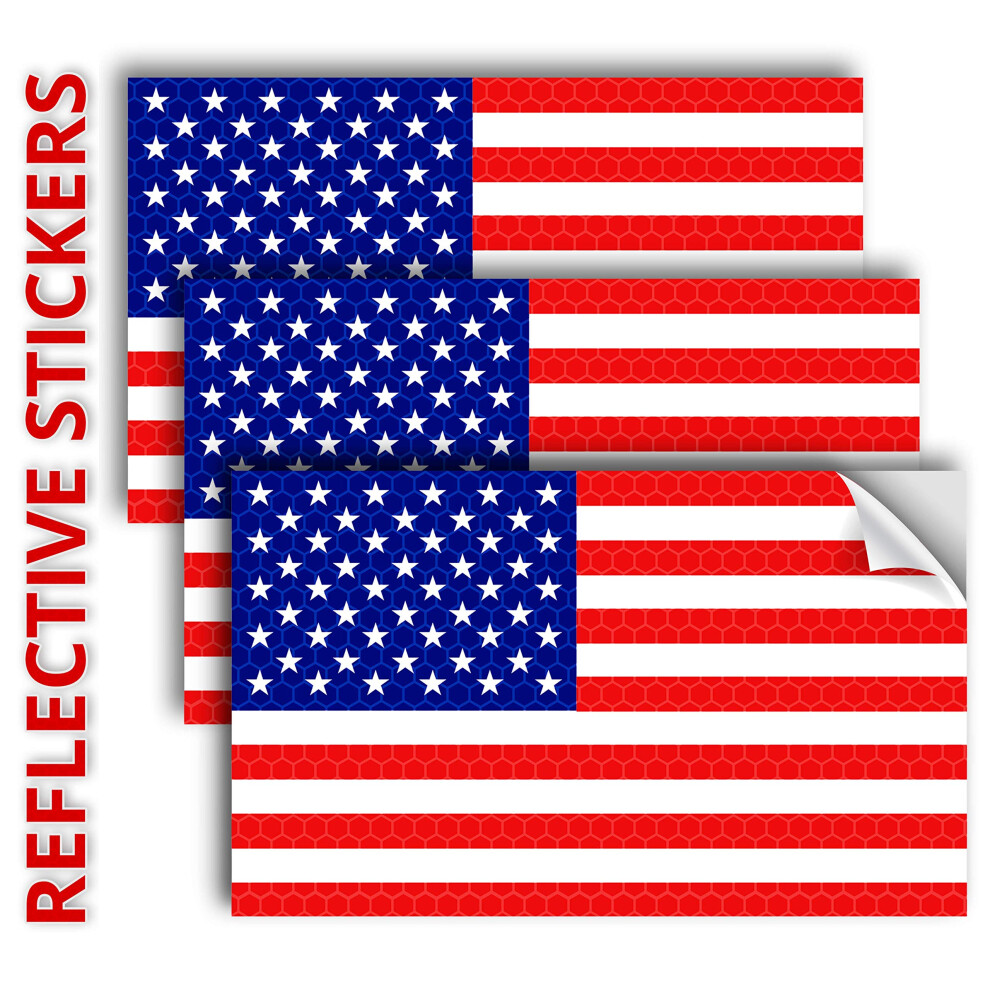 3Pc Reflective American Flag Sticker - 5x3 Inches - American Flag Decal ...