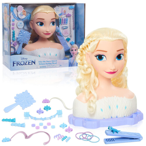 Disney Frozen Deluxe Elsa Styling Head Blonde Hair 18 Piece Pretend ...