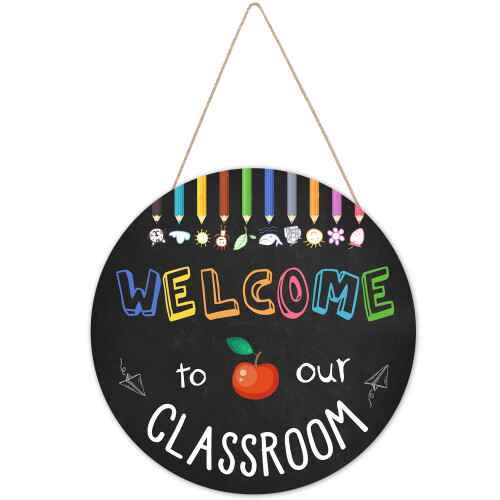 Fenarenes Welcome to Our Classroom Door Sign- 11.8''dia Wooden Welcome ...