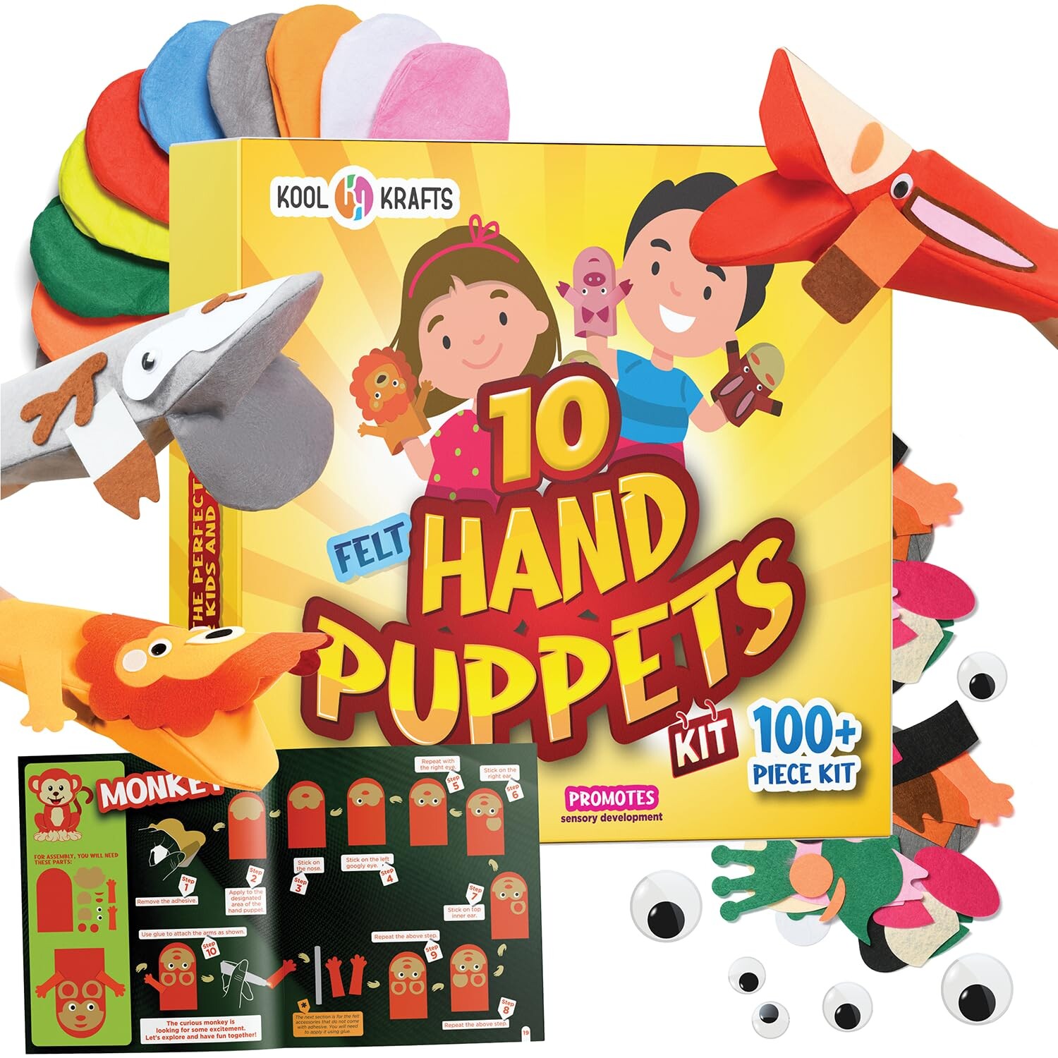 Hand Puppet Kit - Make Your Own Animal Puppets - 10 Felt Puppets ...