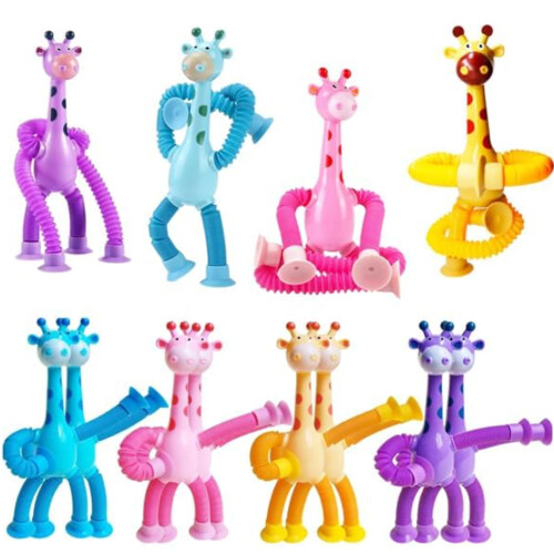 SUKIPIN Sucker Pop Tube Giraffe 12 Pack Telescopic Giraffe Suction Cup ...