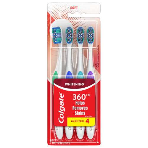 Colgate 360 Optic White Whitening Toothbrush Adult Soft Toothbrush with ...