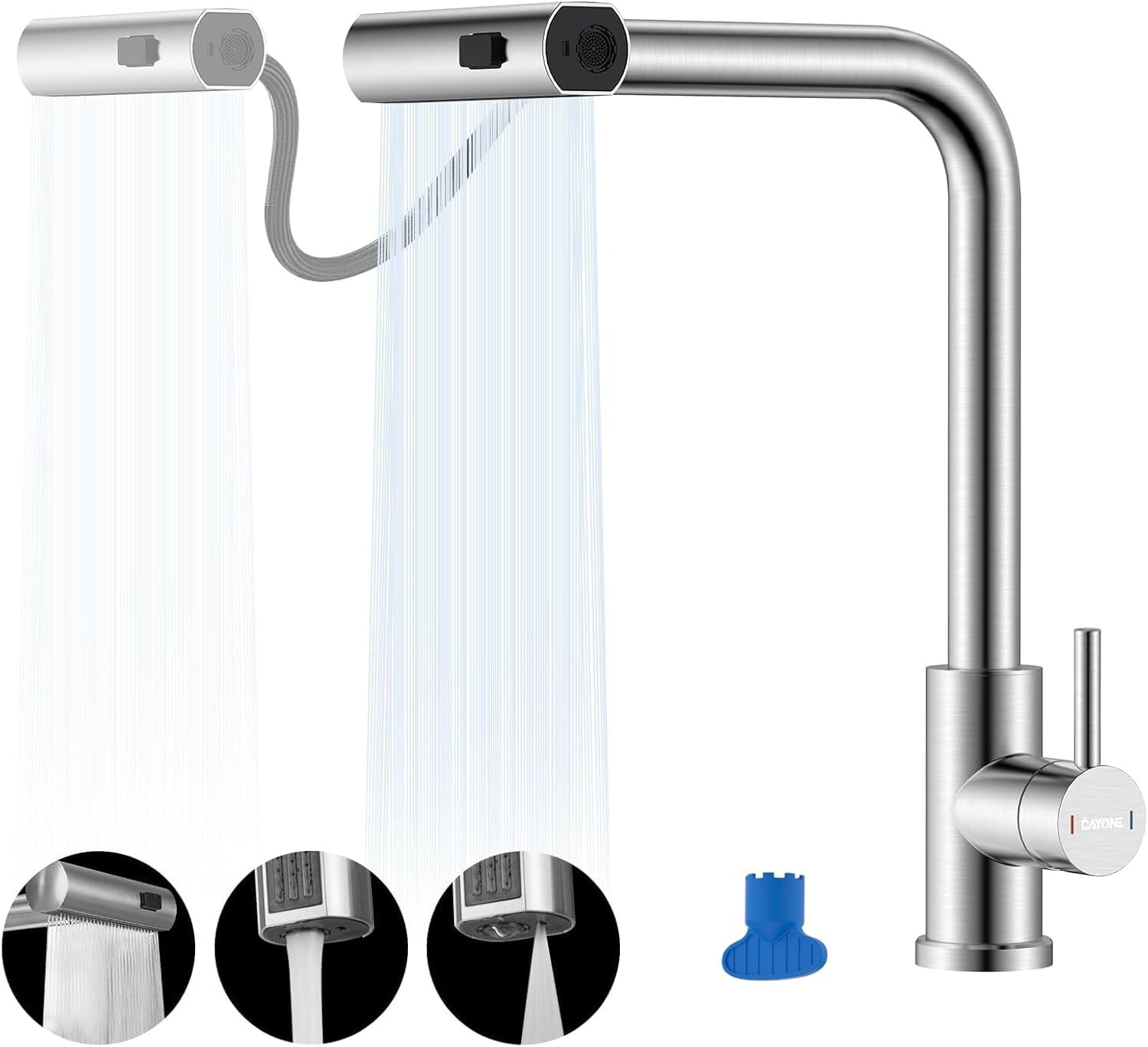 Waterfall Kitchen Mixer Faucet with Pull-Out Sprayer, SUS304 Stainless ...