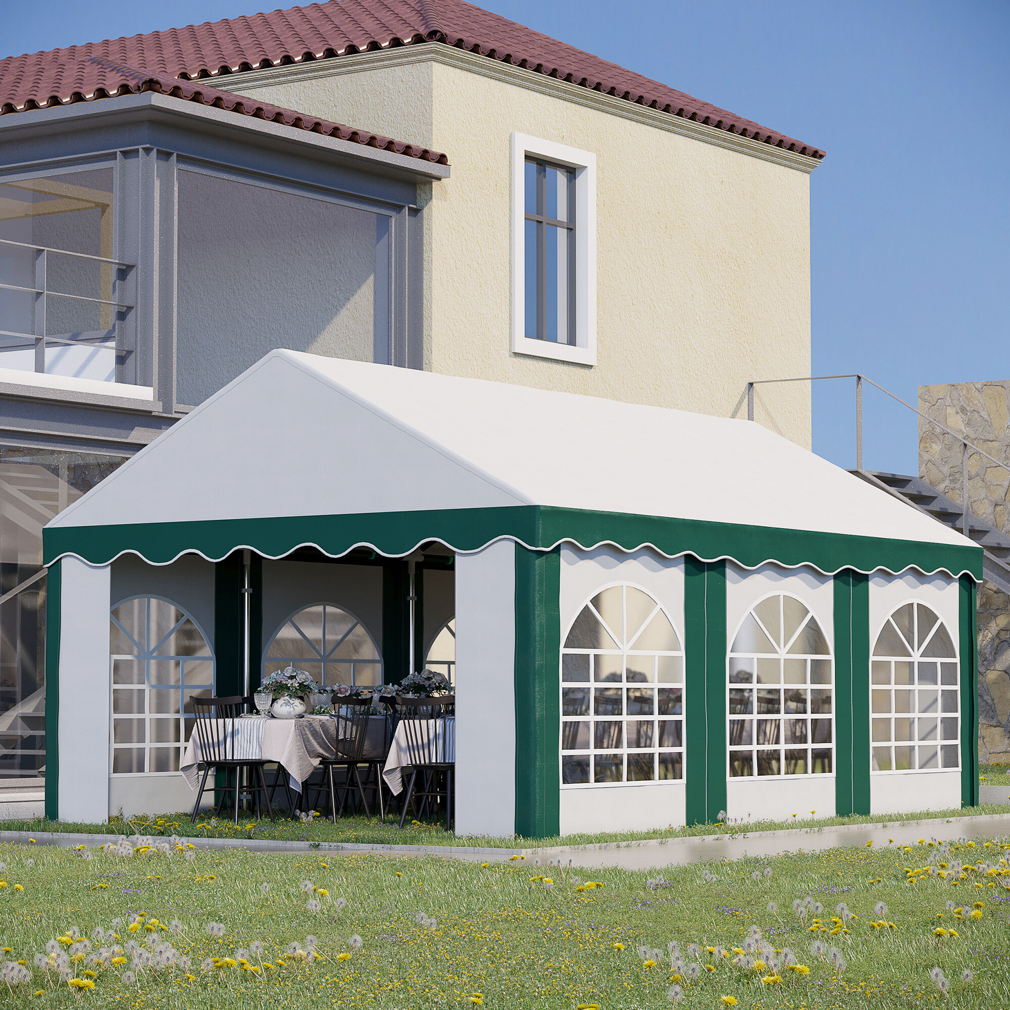 Outsunny 6 x 4m Marquee Gazebo, Party Tent with Sides and Double Doors ...