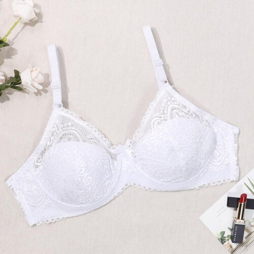 (pink, 75C) Ladies Plunge Bra Flora Lace Sexy Hot Underwear Thin Bra ...