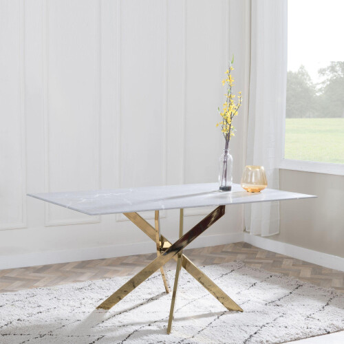 URBANDECO Venezia Grey Glass 6 Seater Dining Table with Gold Metal ...