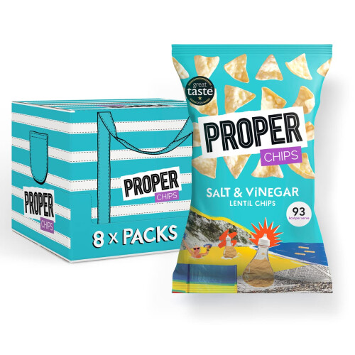 PROPERCHIPS - Salt & Vinegar Lentil Chips, Vegan, Gluten Free Snacks, Sharing Bags 85g (8 Packs ...