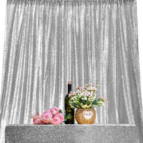 JYFLZQ Silver Sequin Backdrop Curtains 6ft x 8ft 1 Panel Glitter Photo ...