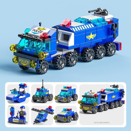 (SWAT-147Pcs) 6in1 Police Car Fireboat Diy Helicopter Dinosaur Model ...
