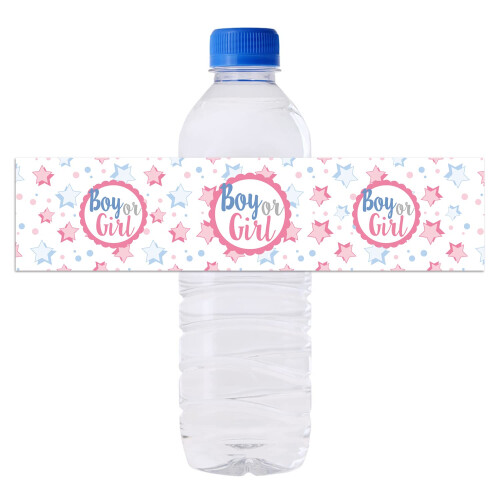 Boy or Girl Baby Shower Party Water Bottle Labels 24 Gender Reveal ...