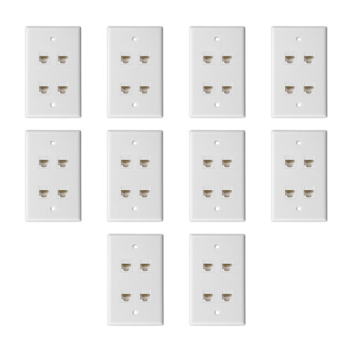 10PCS Cat 6 Ethernet Wall Plate 4 Port Female to Compatible with Cat6/5 ...