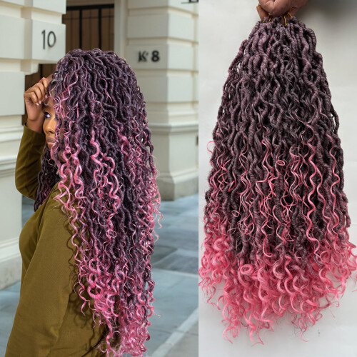 New Goddess Locs Crochet Hair 8 Packs Ombre Pink River Locs Curly Faux ...