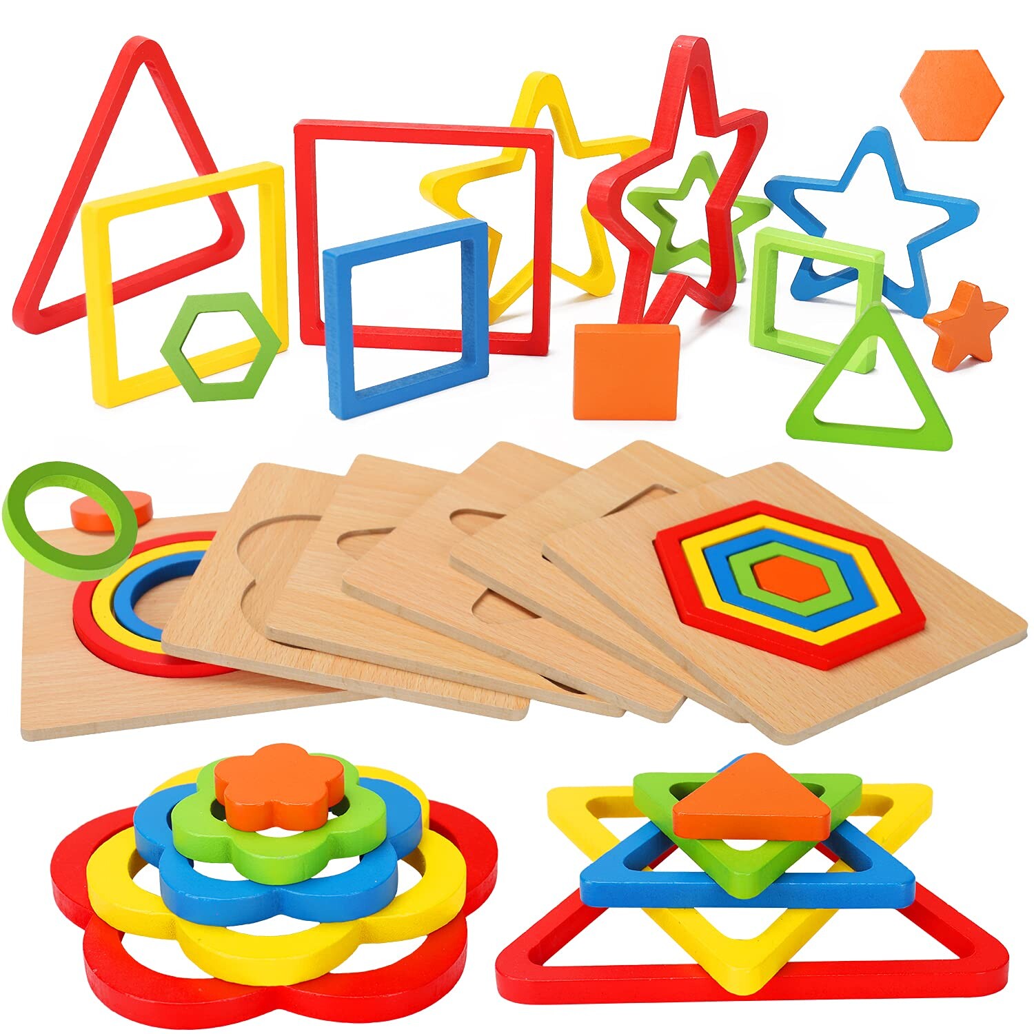 Toddler Puzzles Montessori Toy Wooden Shape Sorting Puzzle Sensory Toy ...