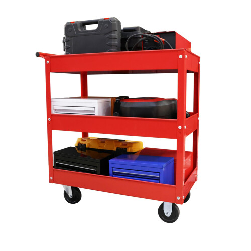 BIG RED 3-Tier Service Cart 400 lbs capacity metal cart on wheels For Garage Warehouse Workshop ...
