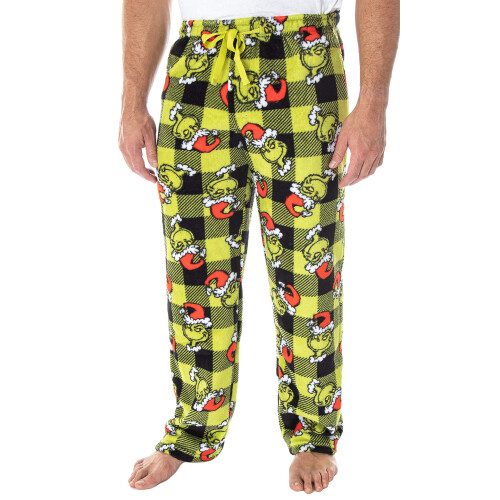 Dr. Seuss Men's The Grinch Who Stole Christmas Santa Plaid Fleece Plush Pajama Pants Medium on OnBuy
