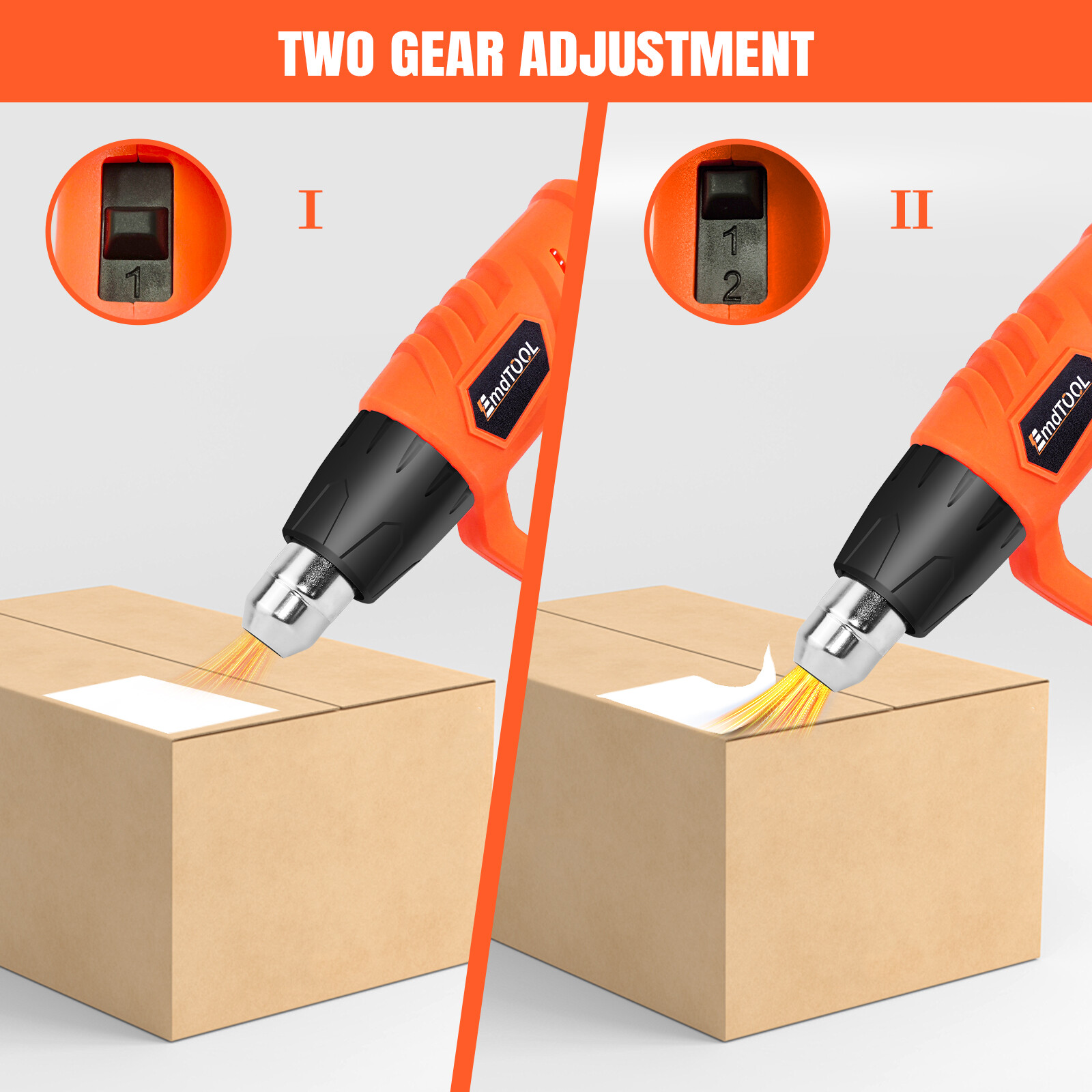 (Orange) Electric Hot Air Gun 2000W Dual Heat Setting with 4 Nozzles ...