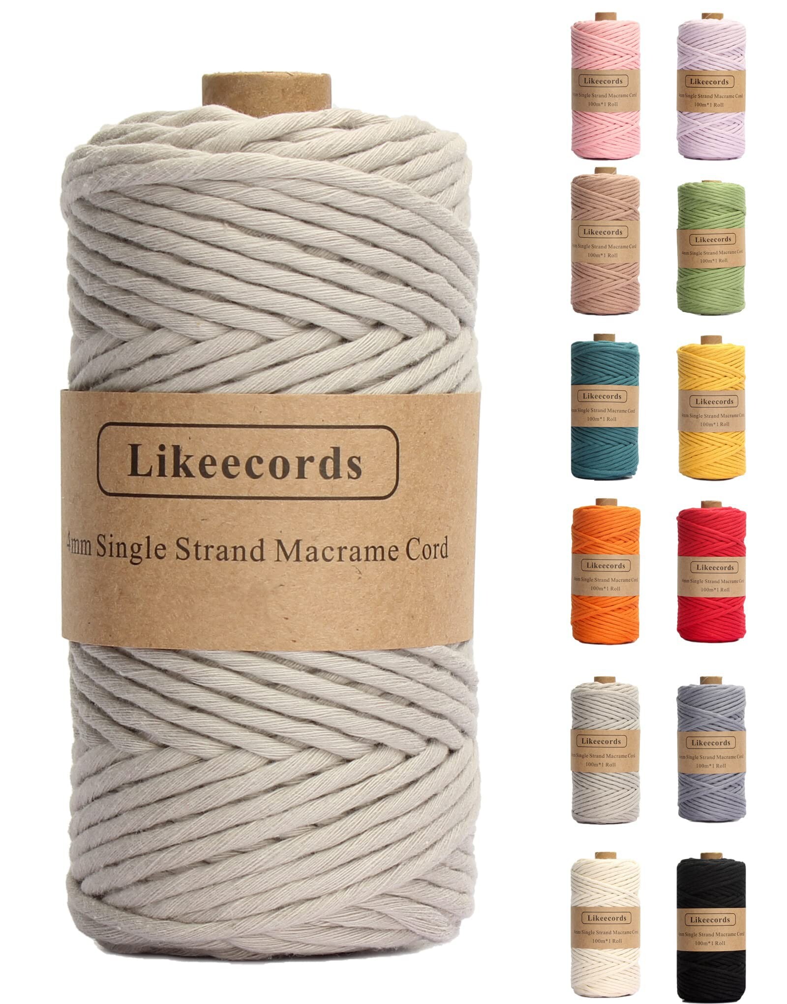 Likeecords 4mm Single Strand Macrame cord 80m colored Macrame Rope ...