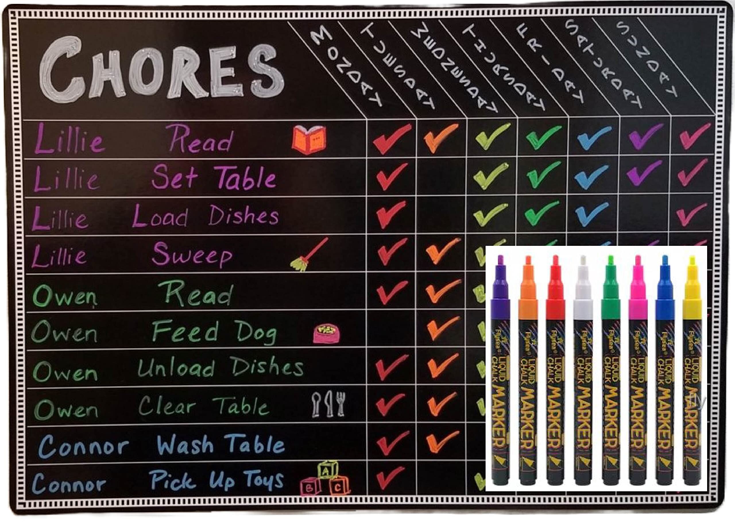 Chore Board | with 8 Pack Vibrant Liquid Chalk Markers | 12x17 Magnetic ...