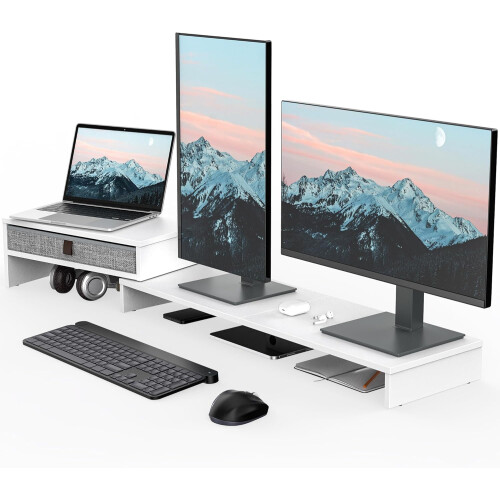 Dual Monitor Stand with Drawer, Computer Monitor Stand Lifter - 2 ...