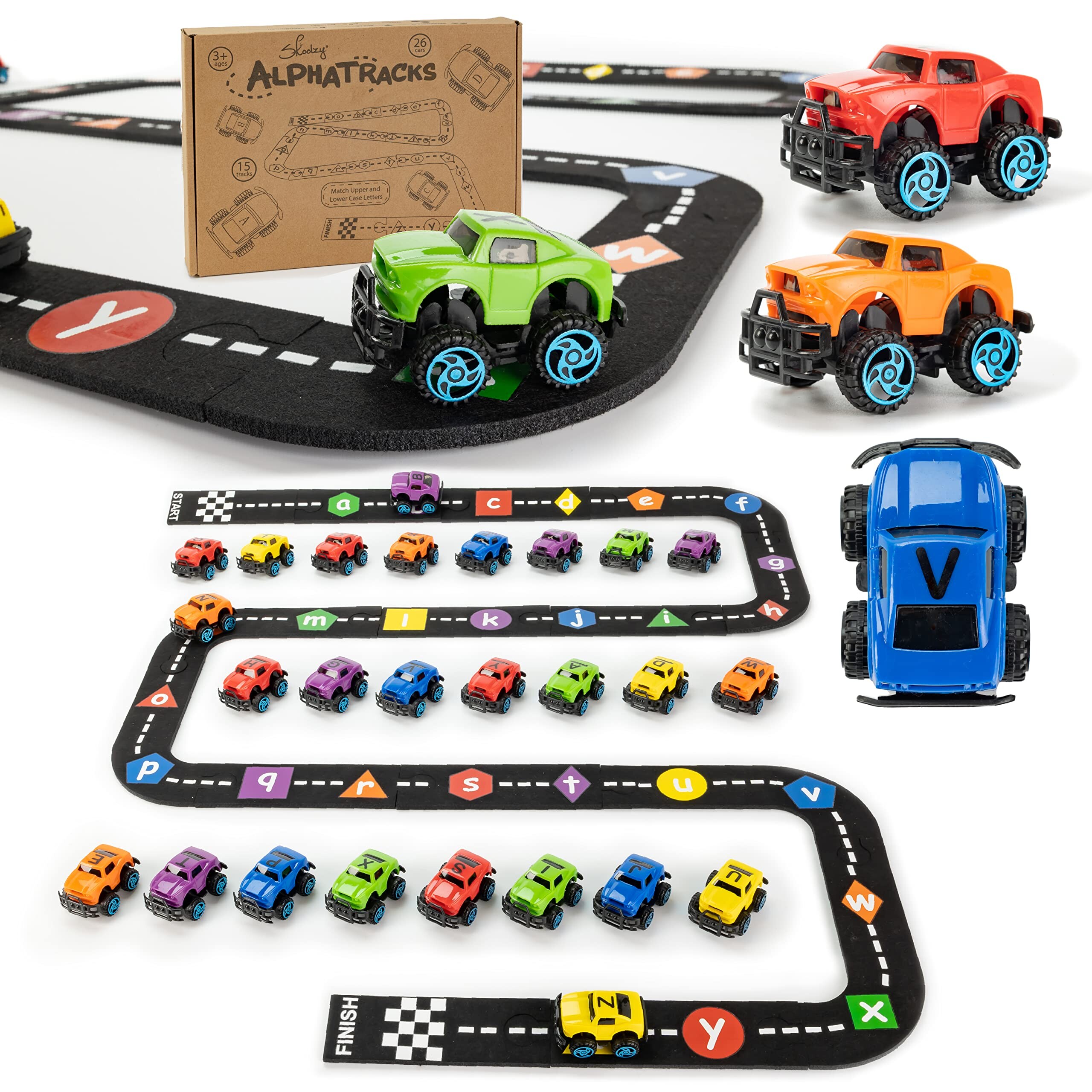 Skoolzy Alpha Tracks Alphabet Race Car Track 41-Piece Set with Flexible ...