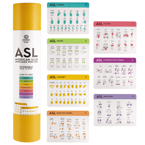 7-pack ASL American Sign Language Classroom Posters - Reversible 21.5 x ...