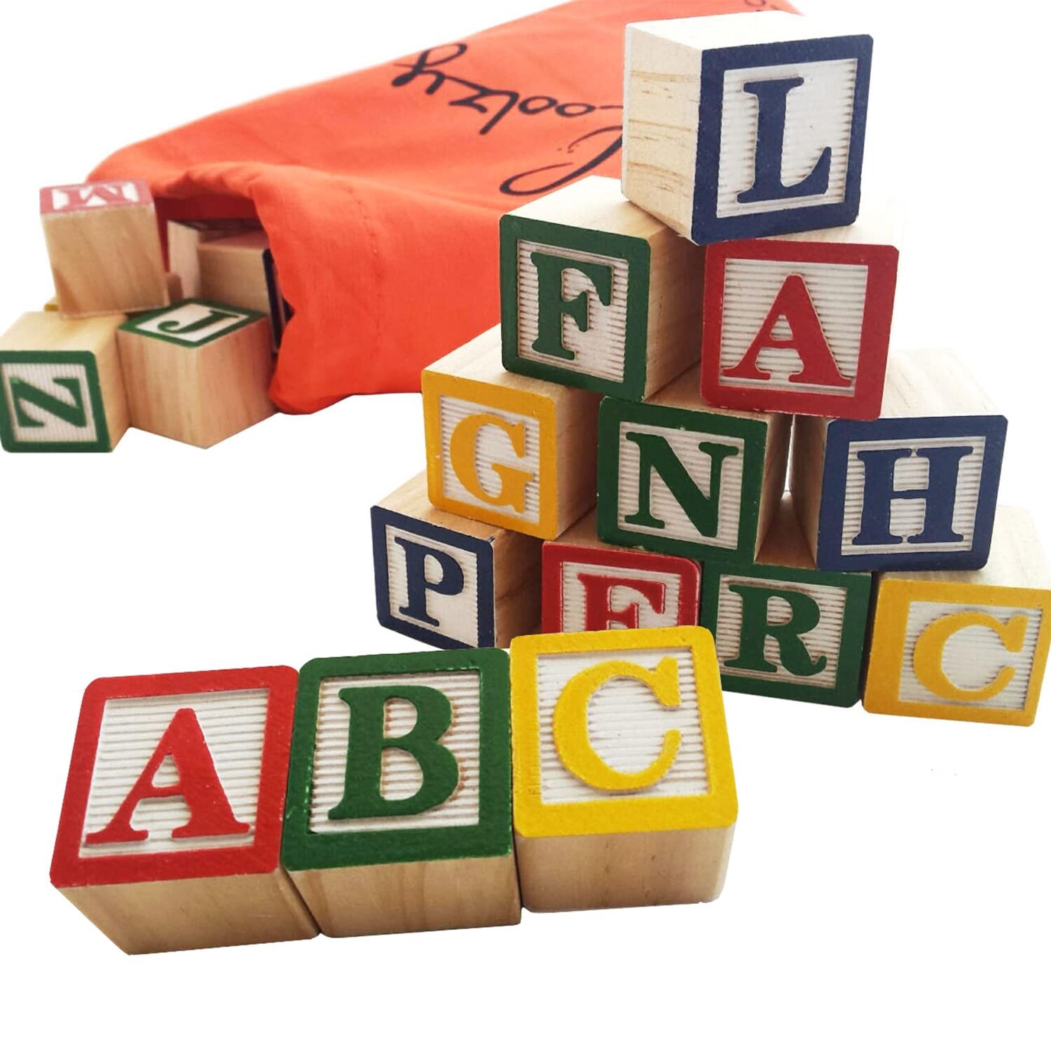 Skoolzy ABC Wooden Blocks for Toddlers 30 Wood Alphabet Blocks - 4 Pack ...