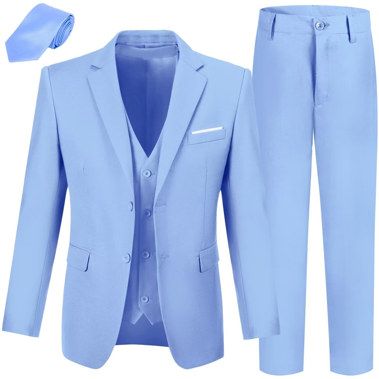 LOPEN STU Boy's Suit Kids Tuxedo Vest Pants Set Light Blue Wedding ...