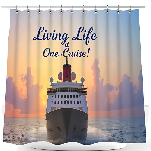 Majestic Cruise Ship Shower Curtain - Vibrant Sunset Design with Red ...