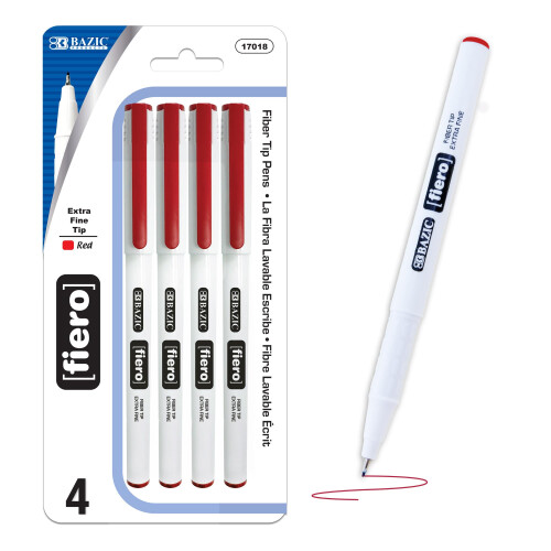 BAZIC Fiero Fiber Tip Pen Fineliner Pens 0.4mm Red Color Extra Fine ...