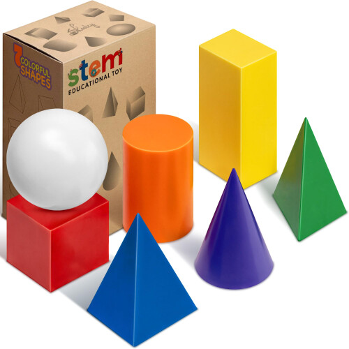 Skoolzy 7 Pcs 3D Shapes for Teaching and Math Manipulatives - Geometric ...