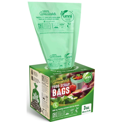 UNNI Compostable Liner Bags 3 Gallon 11.35 Liter 200 Count Extra Thick ...