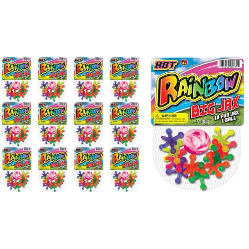 JA-RU Jumbo Jax Toy Set w/Rubber Ball (12 Jax Set) Rainbow Neon Color ...