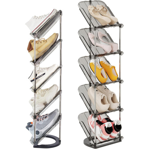 (5 Tier * 2 Pack, Clear) 2-Pack 5-Tier Slanted Narrow Shoe Rack - Slim ...