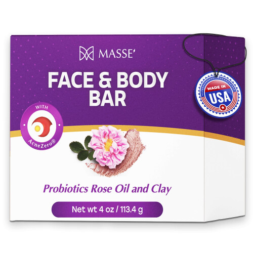 MASSE' Face & Body Bar - Probiotic with Rose Oil & Clay Infused ...
